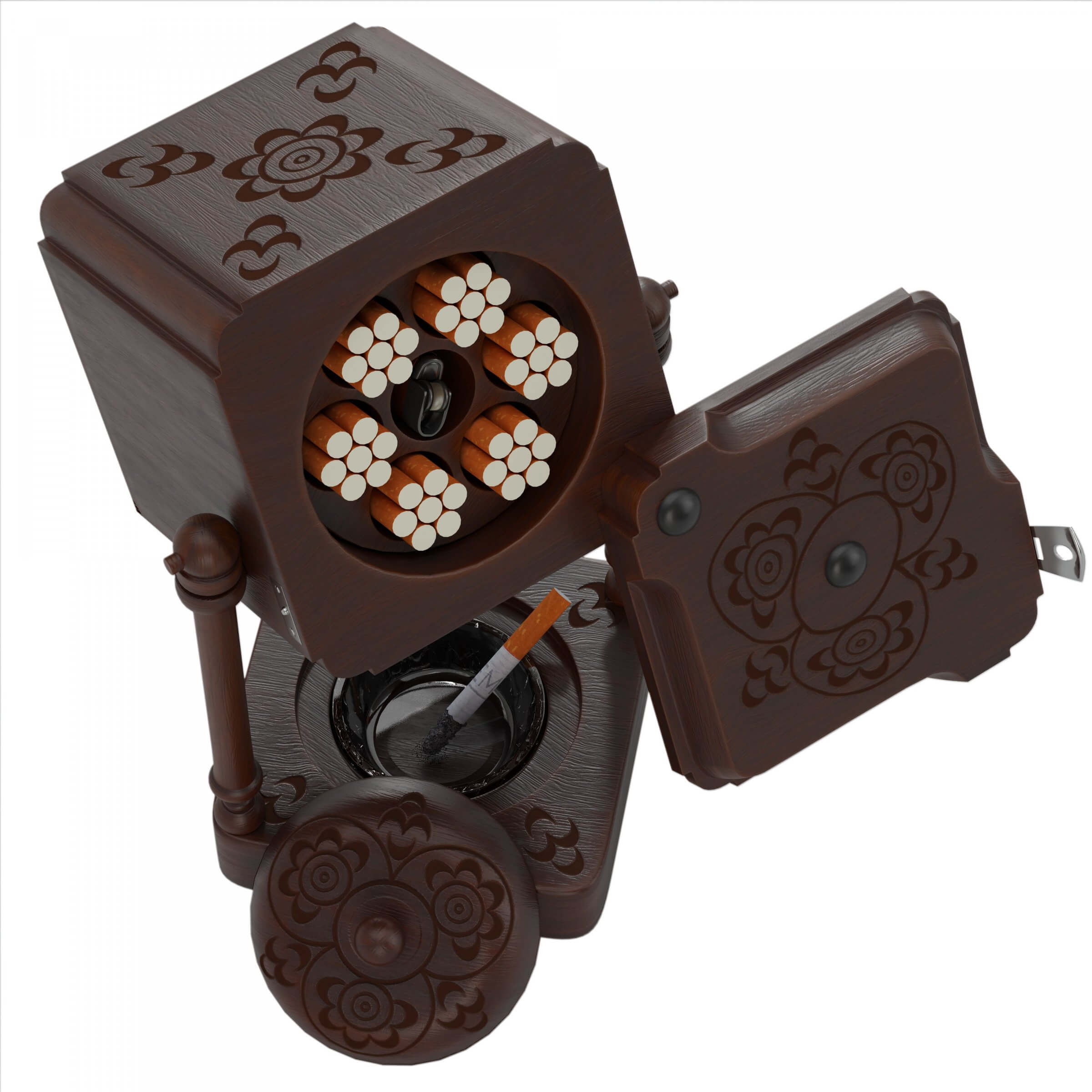 Wooden Cigarette Stand with Ashtray - 3D Model by julg