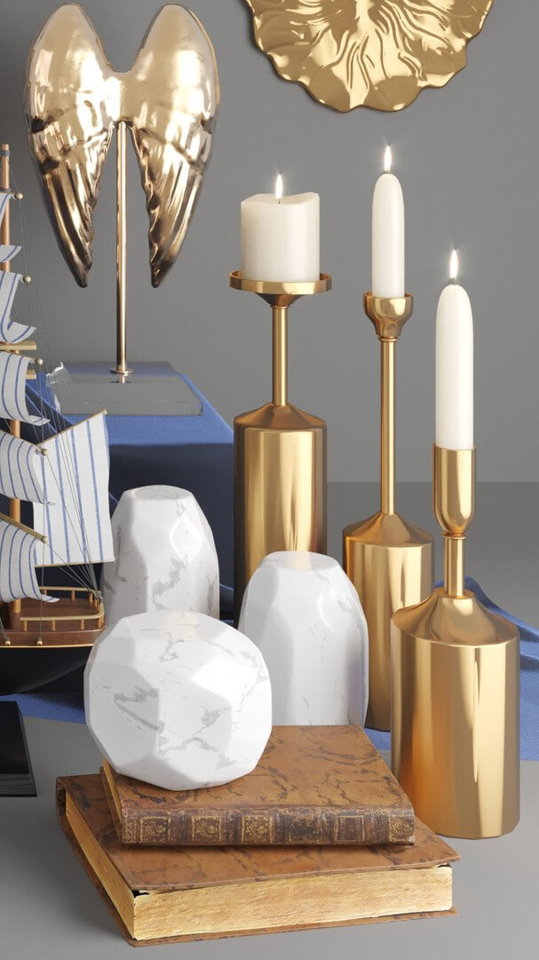 Decorative Set 12 With Gold Items - 3D Model by kabten-mimo2024