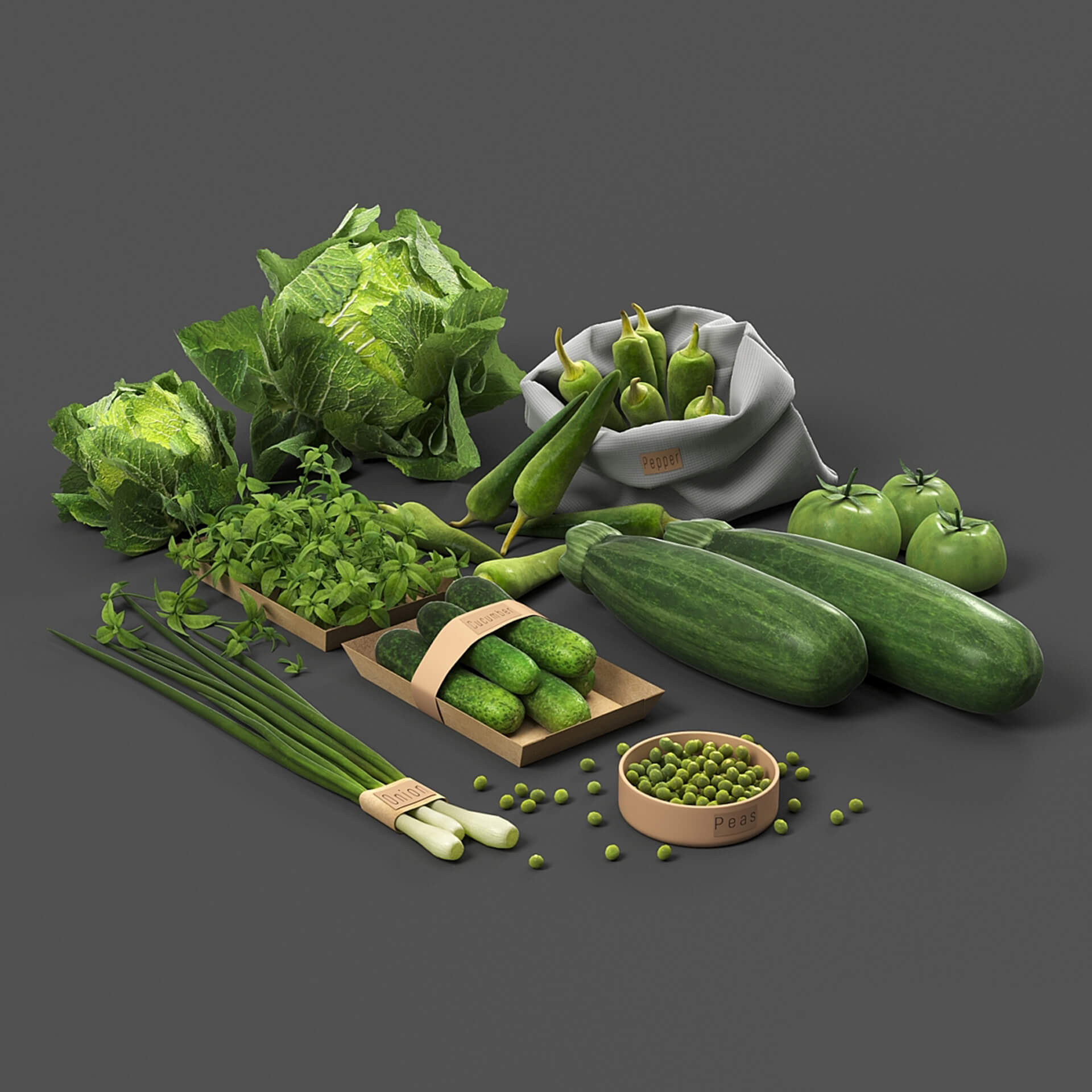 Set With Green Vegetables - 3D Model by kabten-mimo2024