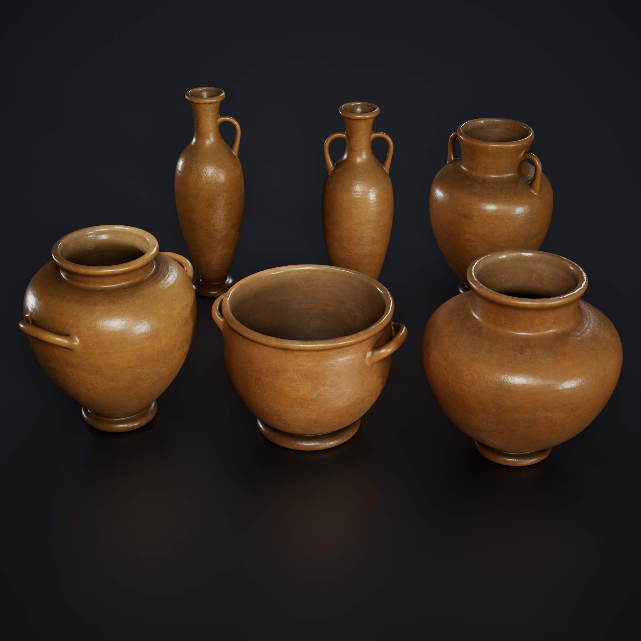 Set of 6 Clay Pots - 3D Model by Kaipis