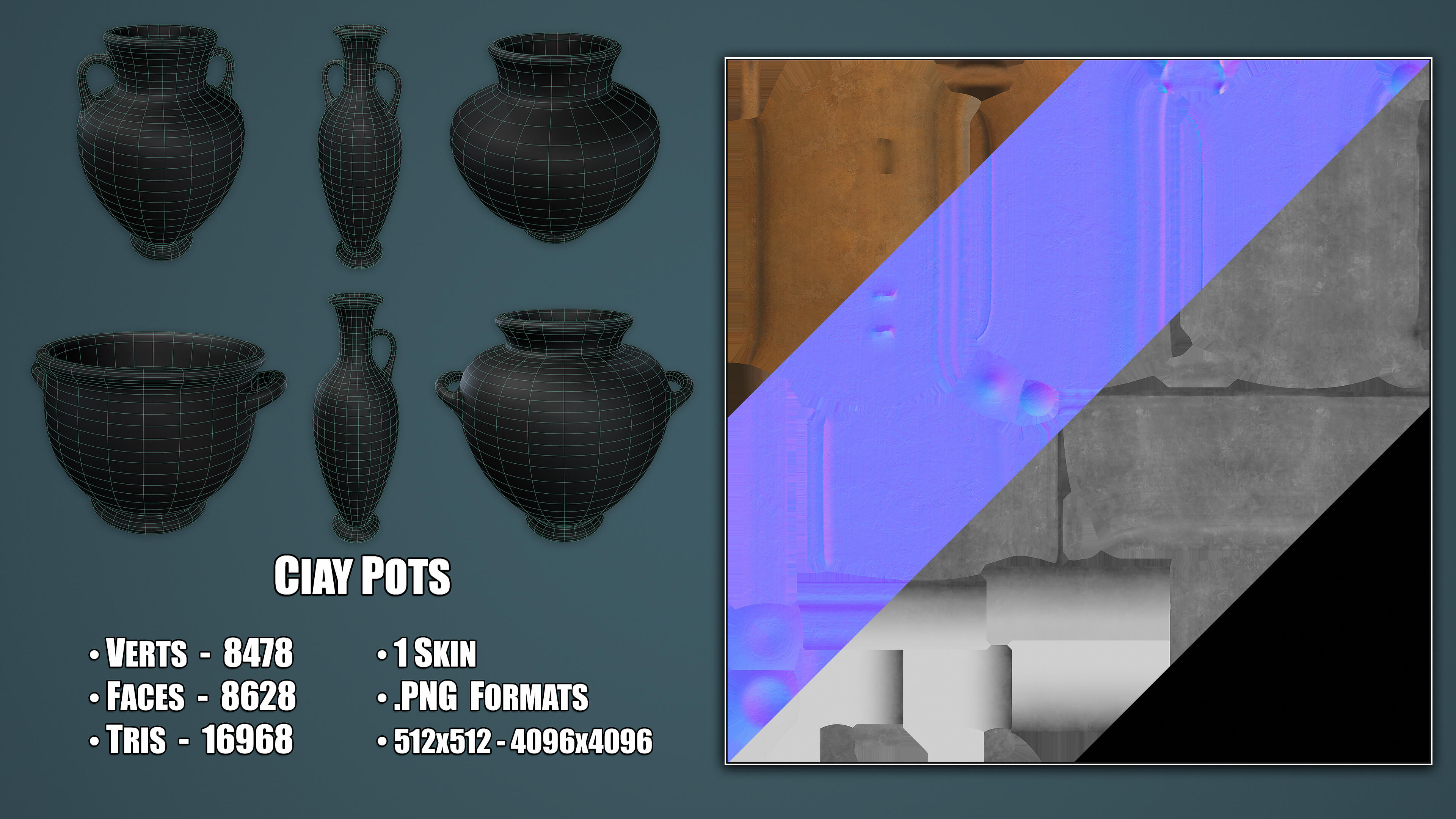 Set of 6 Clay Pots - 3D Model by Kaipis