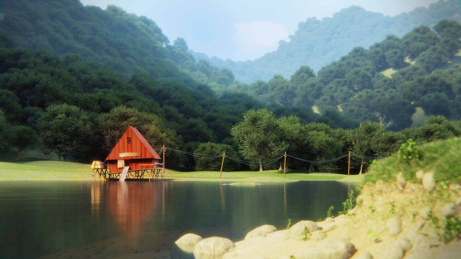 Lake House 3D Render, Digital Art by kalidem