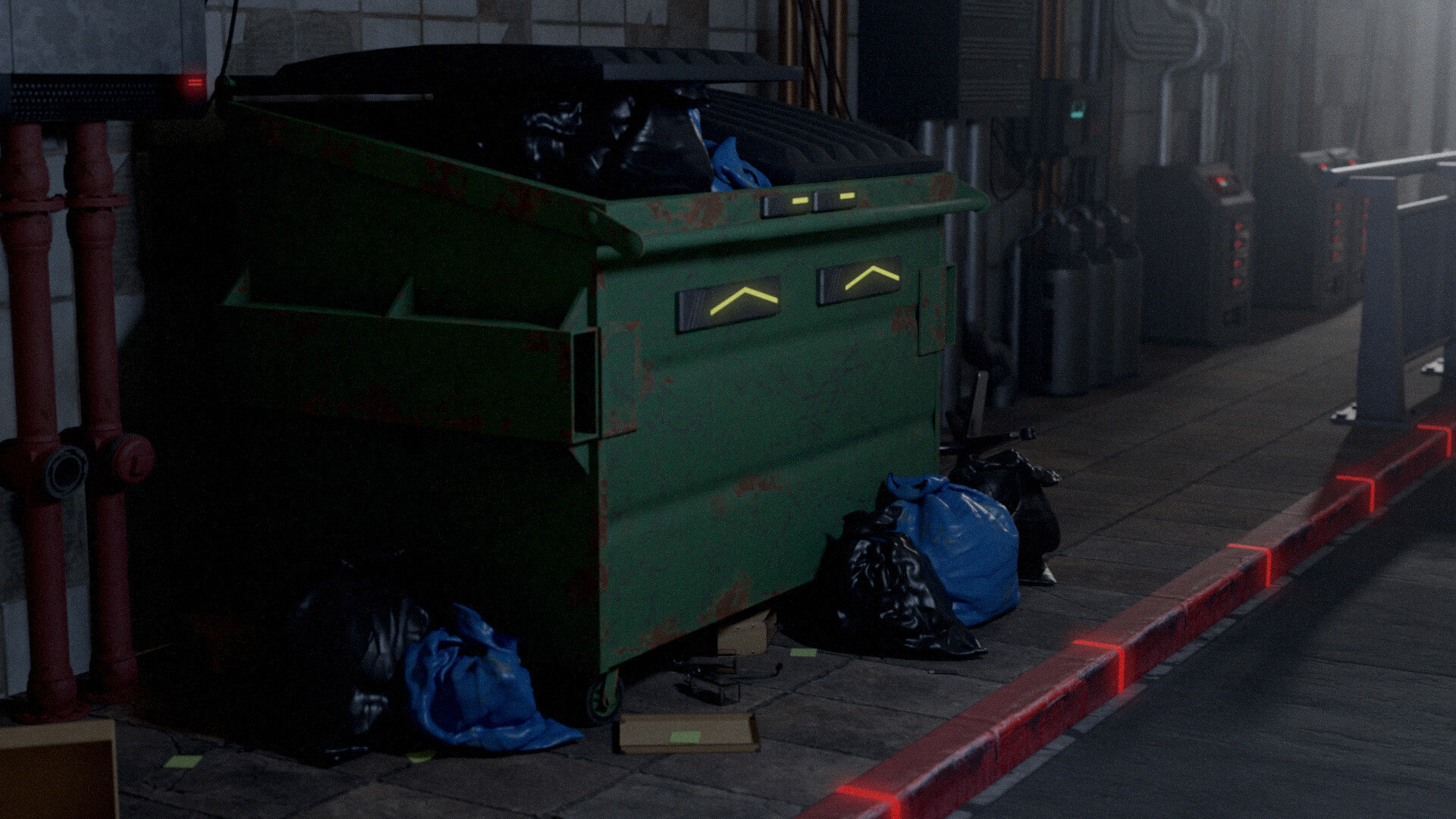 Cyberpunk Garbage Dumpster With Bags - 3D Model by kambur