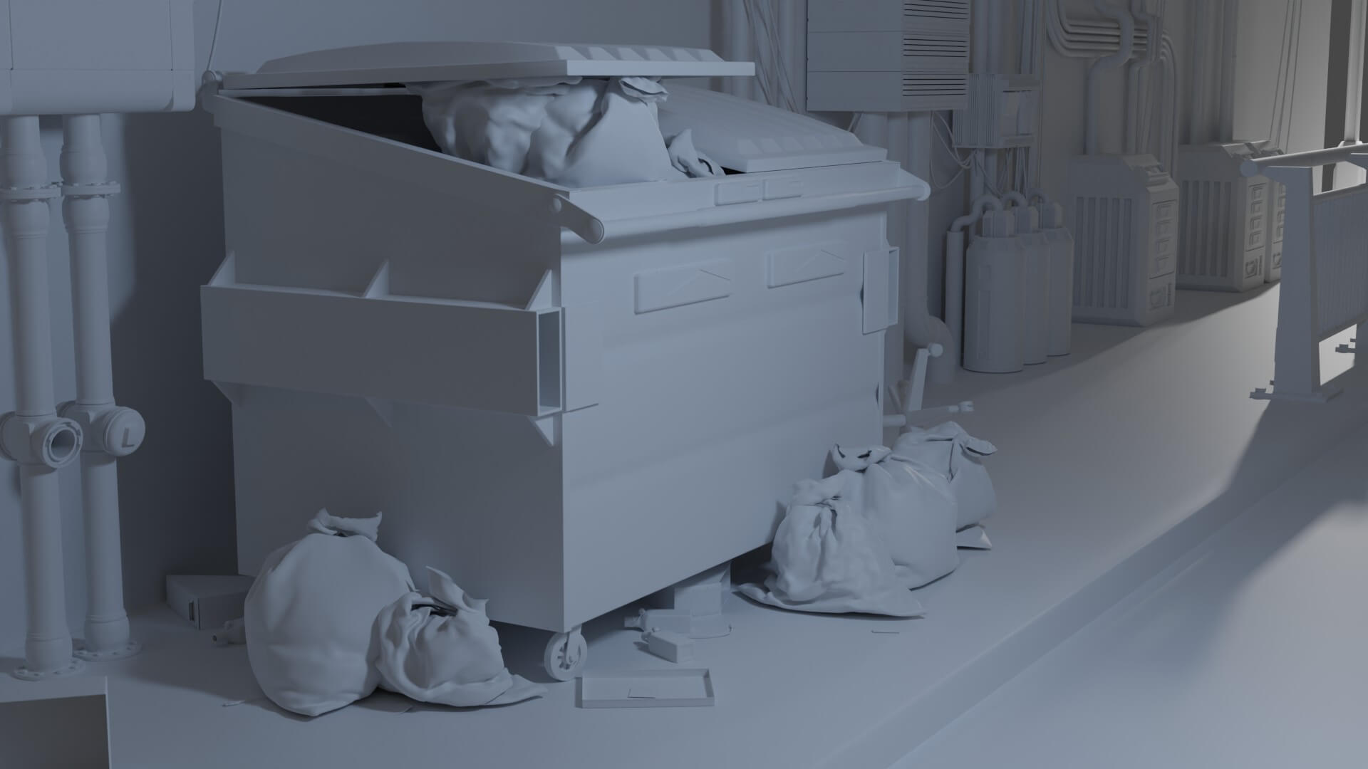 Cyberpunk Garbage Dumpster With Bags - 3D Model by kambur