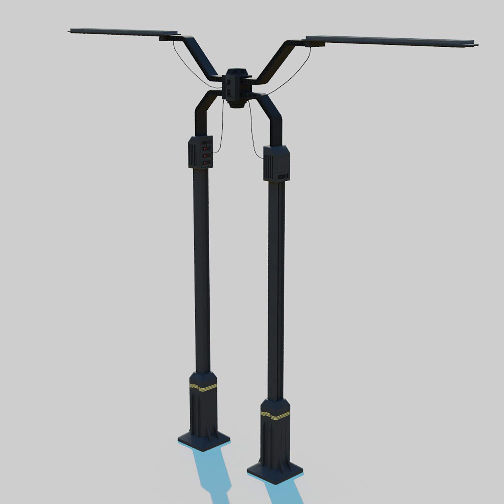Cyberpunk Street Lamp Double - 3D Model by kambur