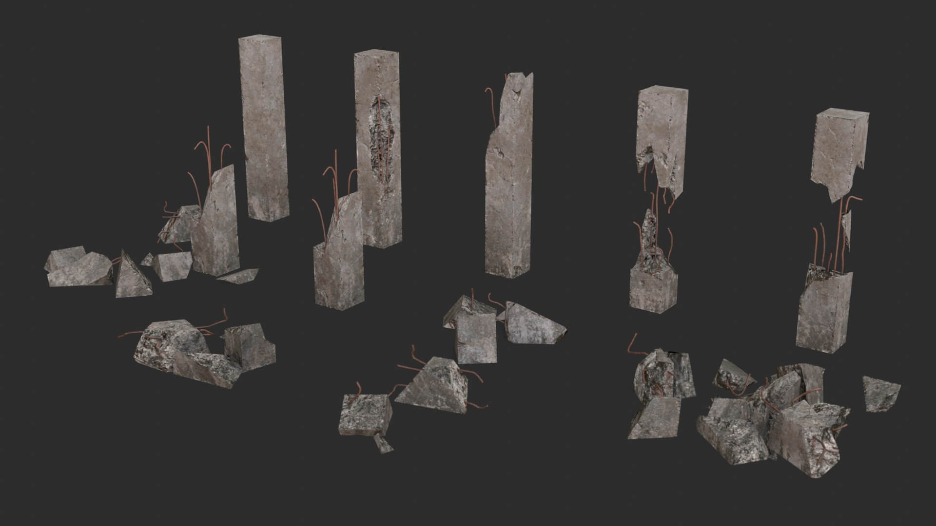 Broken Concrete Pillars Pack - 3D Model by KangaroOz 3D