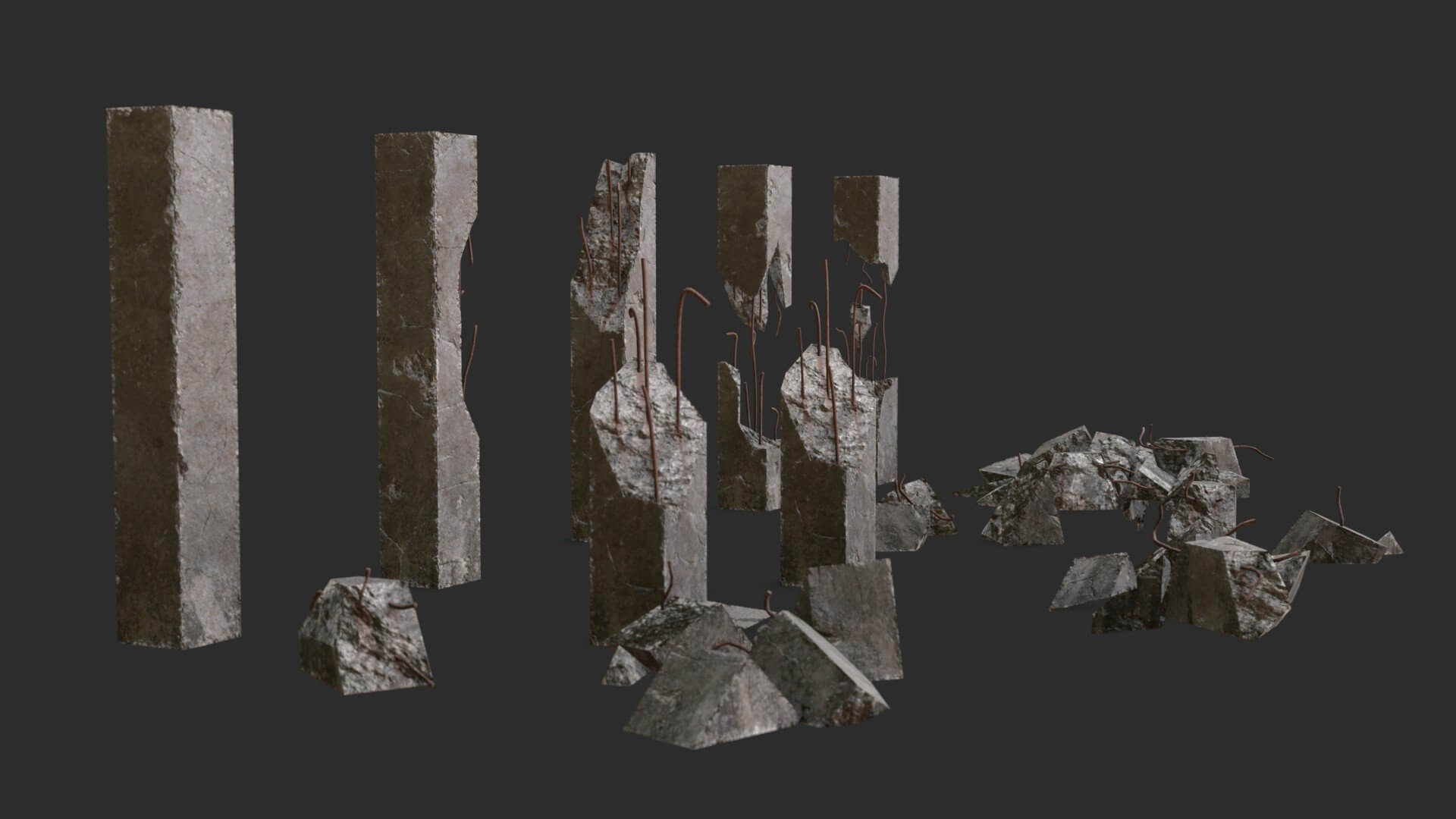 Broken Concrete Pillars Pack - 3D Model by KangaroOz 3D