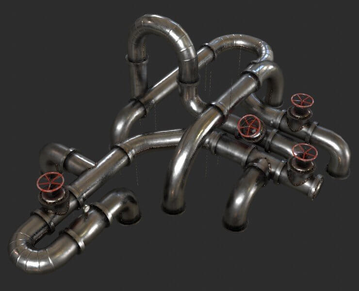 Clean Metal Pipes - Modular Set 3D Model by KangaroOz 3D
