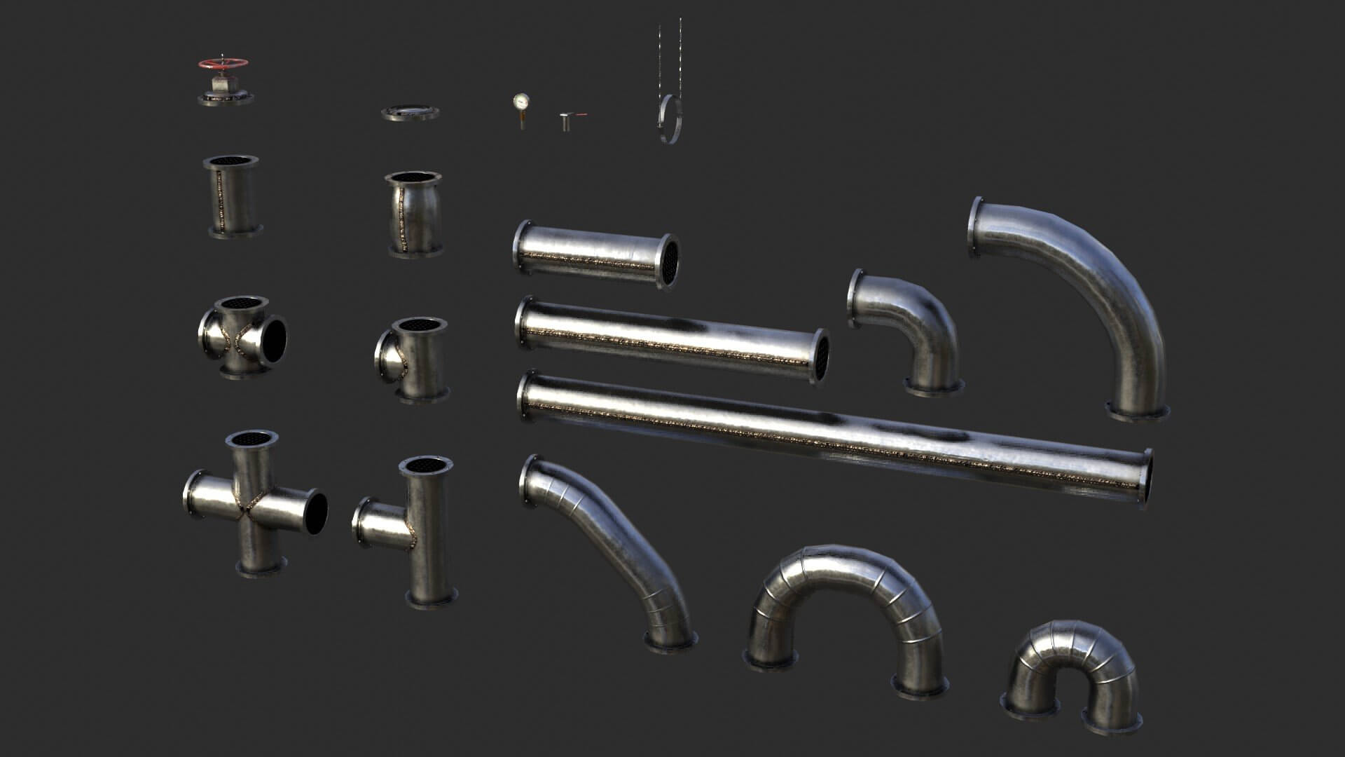 Clean Metal Pipes - Modular Set 3D Model by KangaroOz 3D