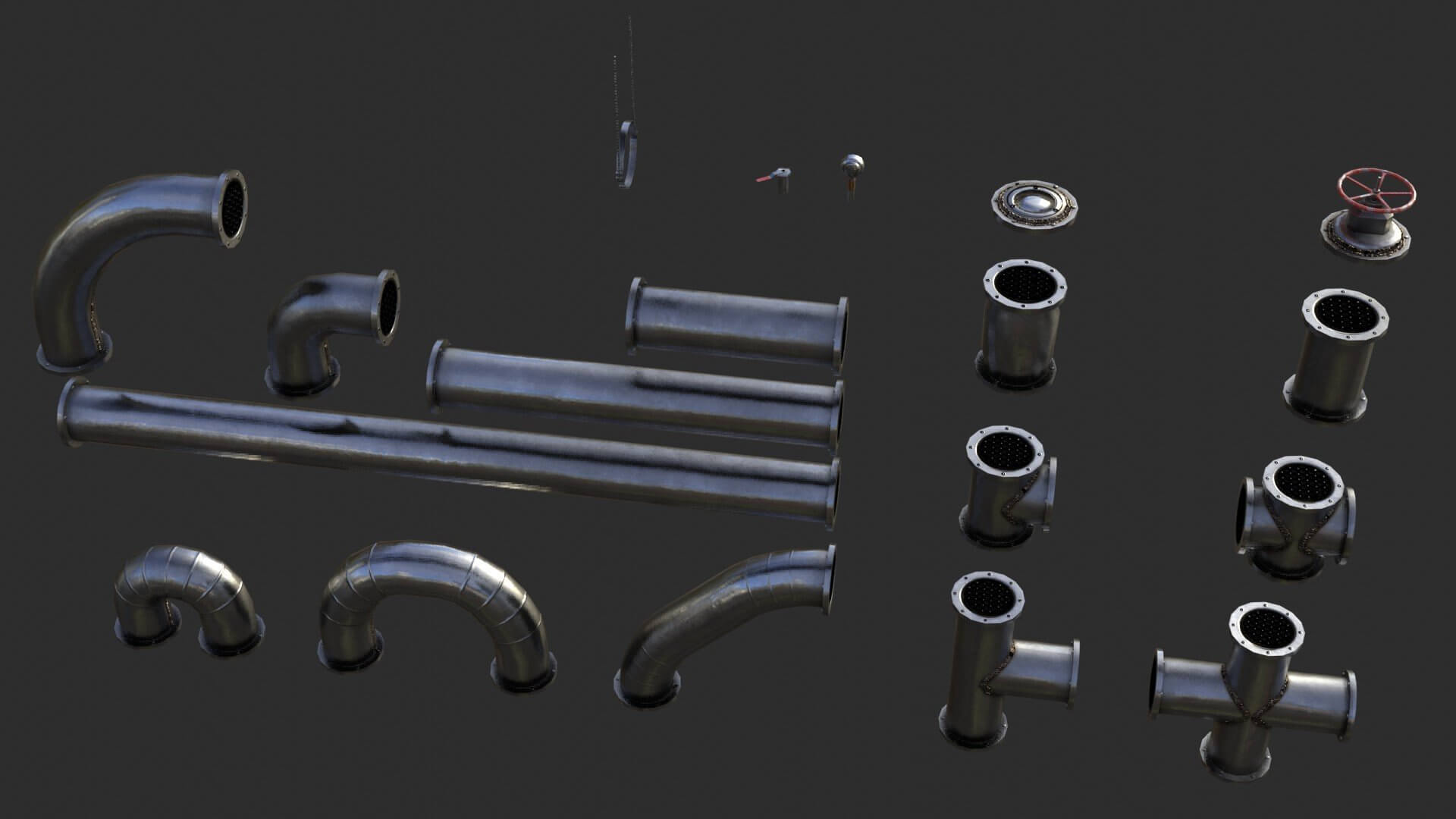 Clean Metal Pipes - Modular Set 3D Model by KangaroOz 3D