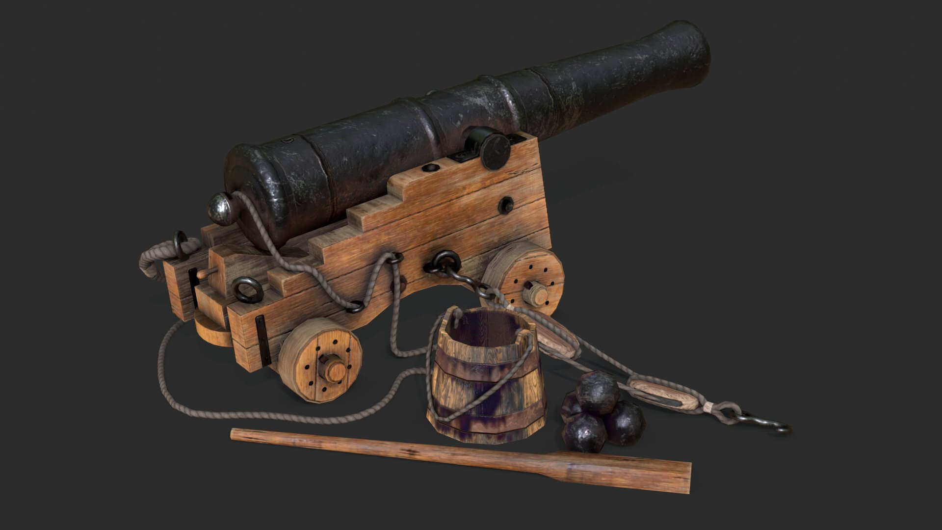 Old Naval Cannon - Natural Wood 3D Model by KangaroOz 3D