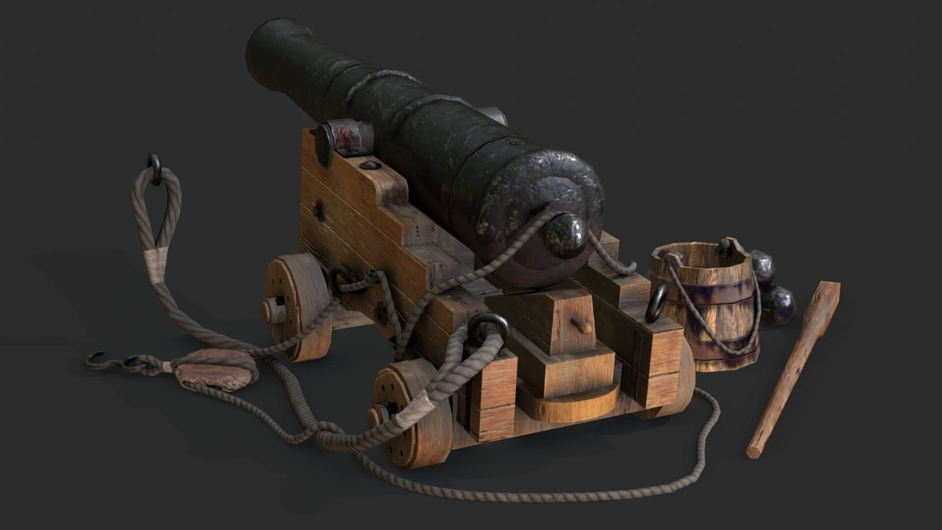 Old Naval Cannon - Natural Wood 3D Model by KangaroOz 3D