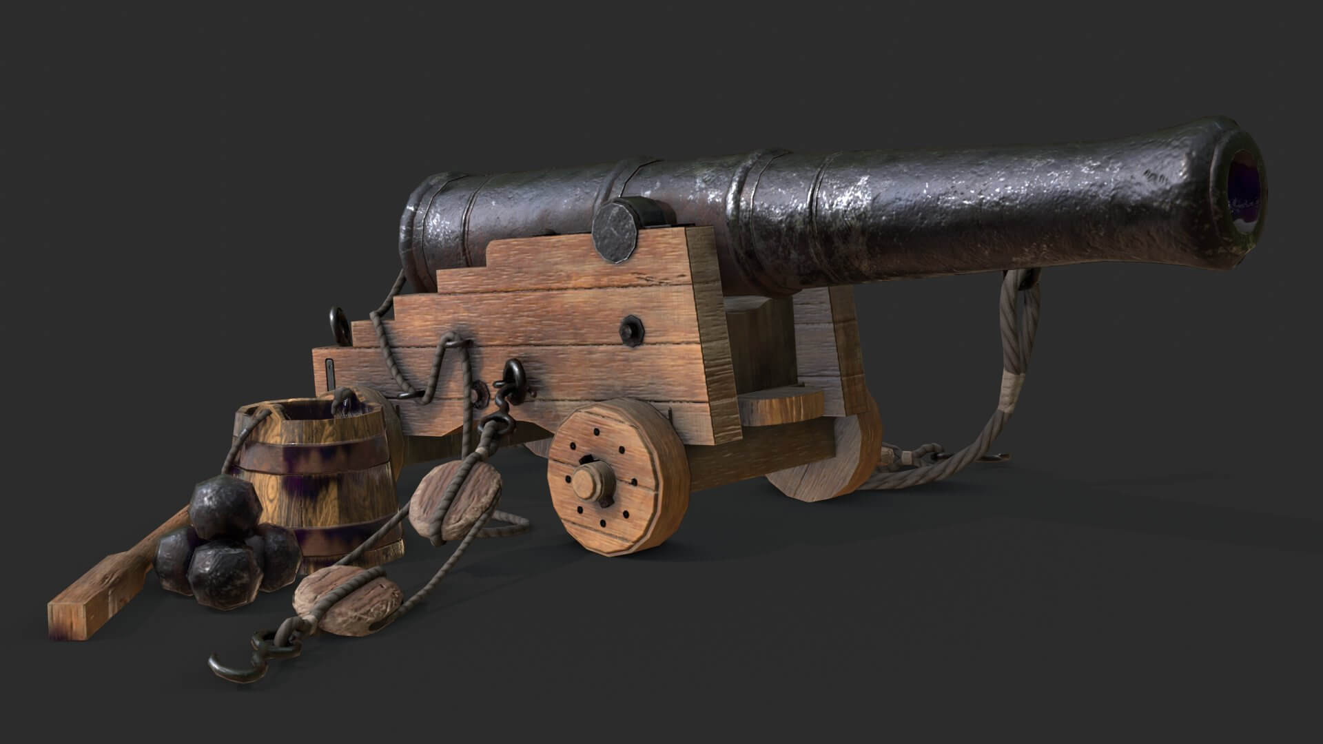 Old Naval Cannon - Natural Wood 3D Model by KangaroOz 3D