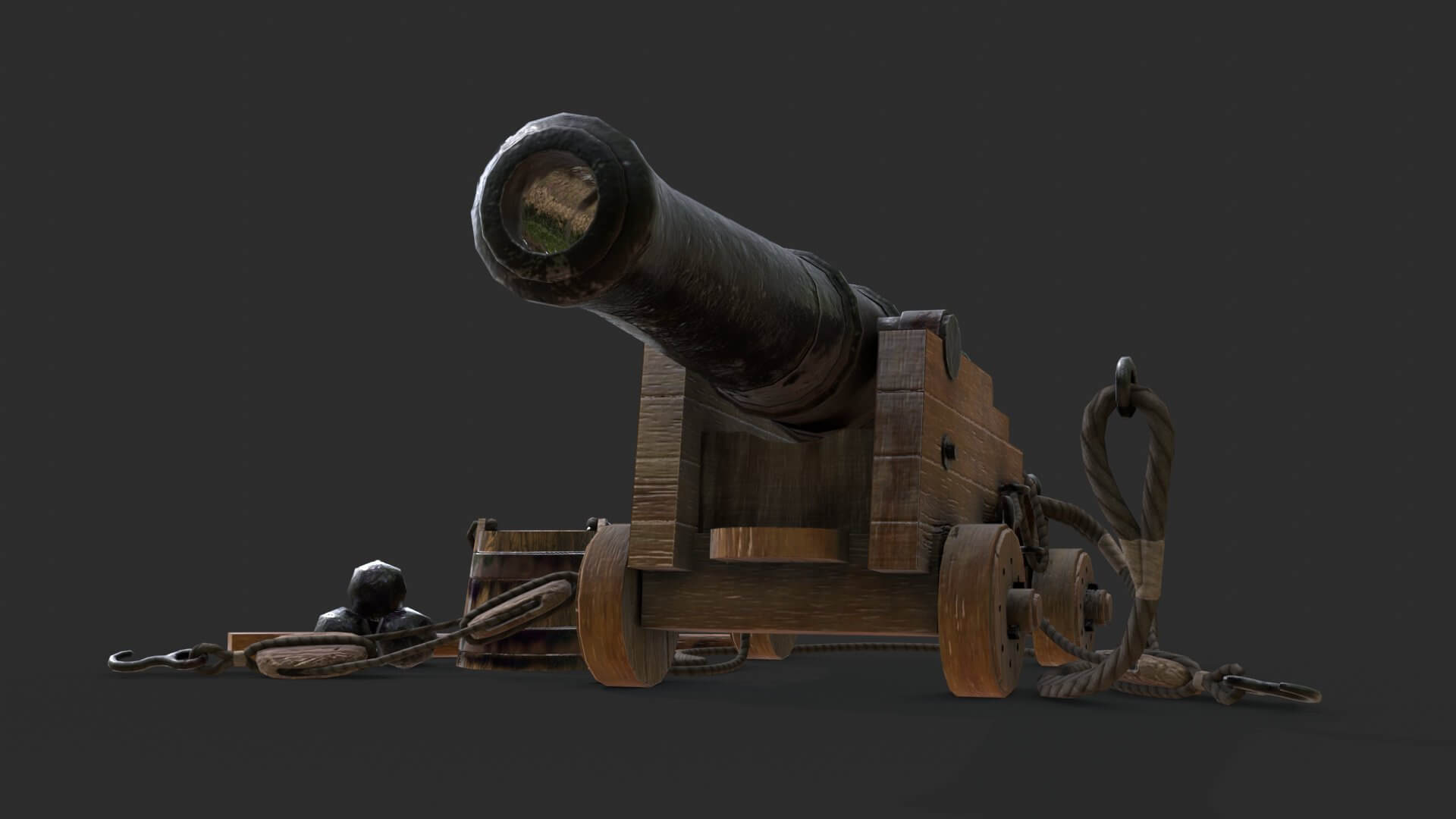 Old Naval Cannon - Natural Wood 3D Model by KangaroOz 3D