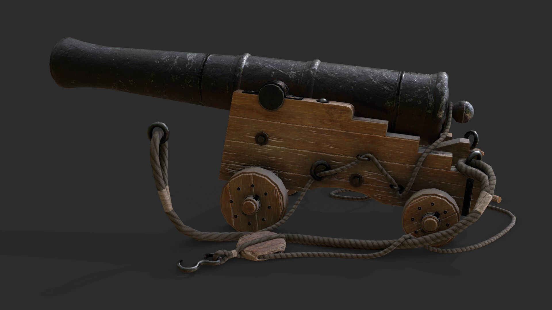 Old Naval Cannon - Natural Wood 3D Model by KangaroOz 3D