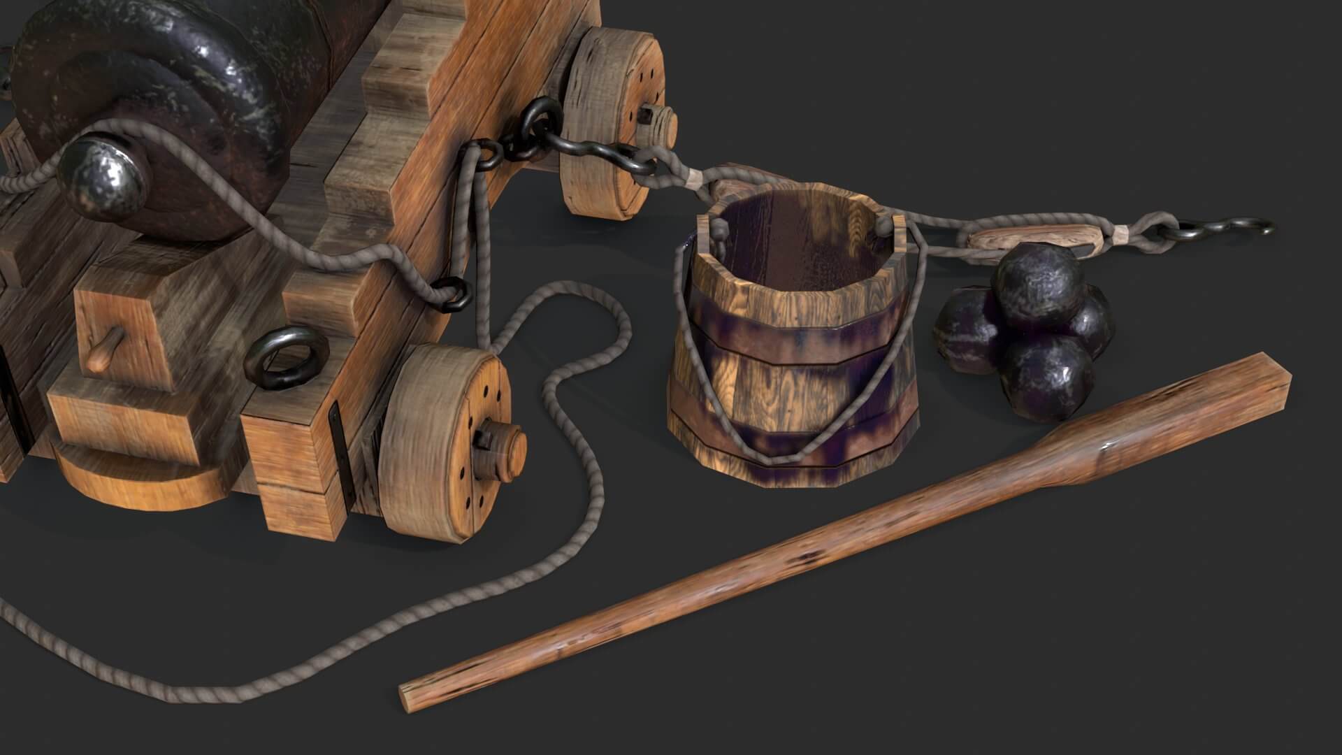 Old Naval Cannon - Natural Wood 3D Model by KangaroOz 3D