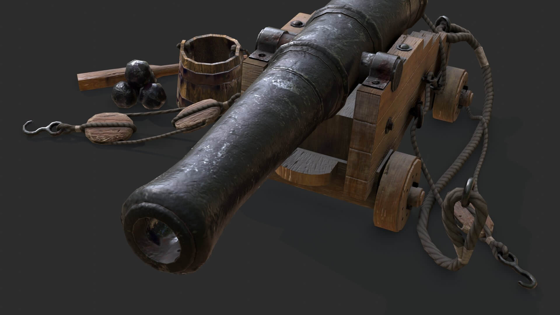 Old Naval Cannon - Natural Wood 3D Model by KangaroOz 3D