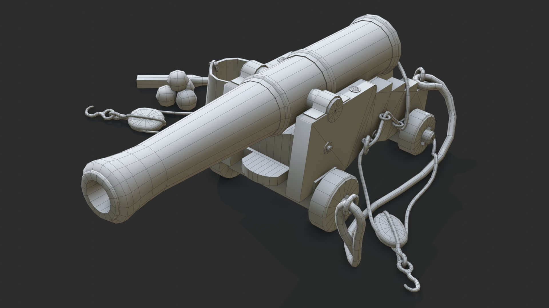 Old Naval Cannon - Natural Wood 3D Model by KangaroOz 3D