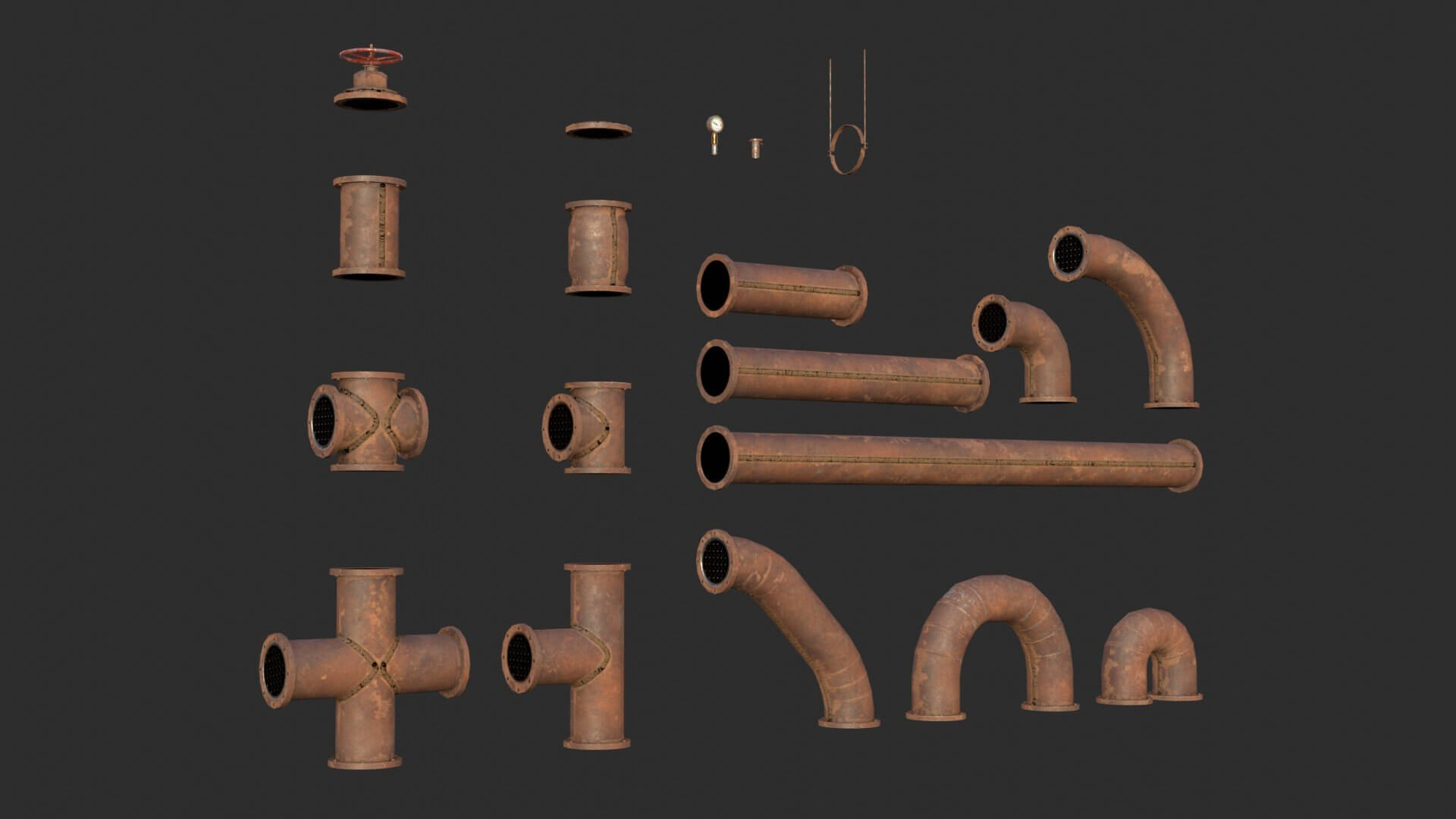 Rusted Pipes - Modular Set 3D Model by KangaroOz 3D