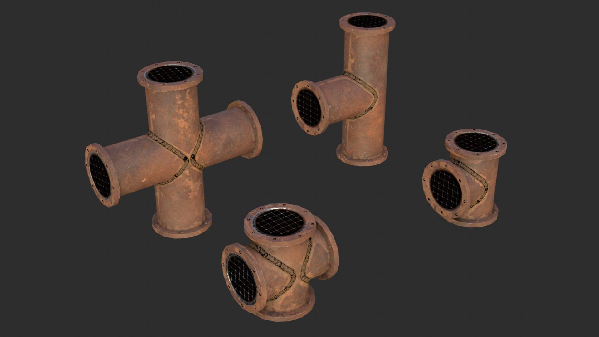 Rusted Pipes - Modular Set 3D Model by KangaroOz 3D