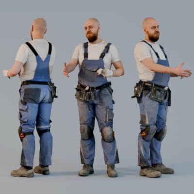 Bald Construction Worker Hand Shaking - 3D Model by Kanistra Studio