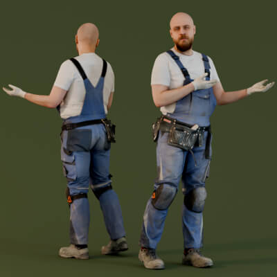 Bald Construction Worker in Bewilderment - 3D Model by Kanistra Studio