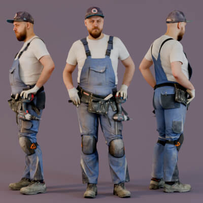 Bald Construction Worker Standing - 3D Model by Kanistra Studio