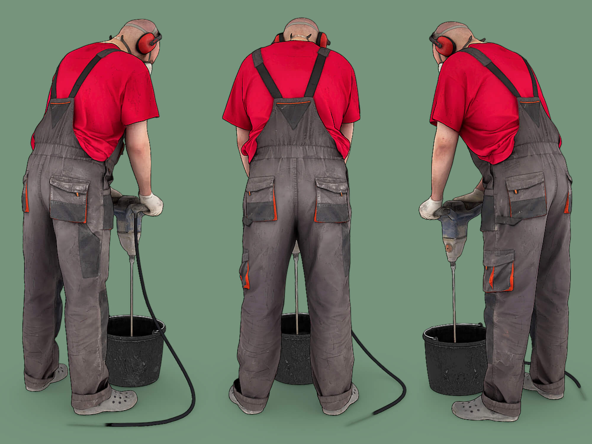 Bald Worker in Overalls and Red T-Shirt 3D Model by Kanistra Studio