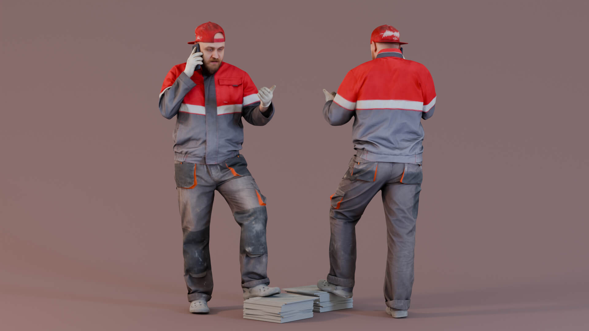 Bald Worker in Overalls Talking - 3D Model by Kanistra Studio