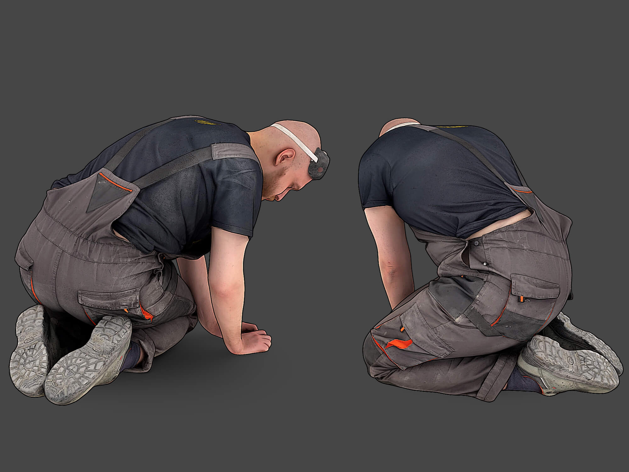 Bald Worker in Overalls - 3D Model by Kanistra Studio
