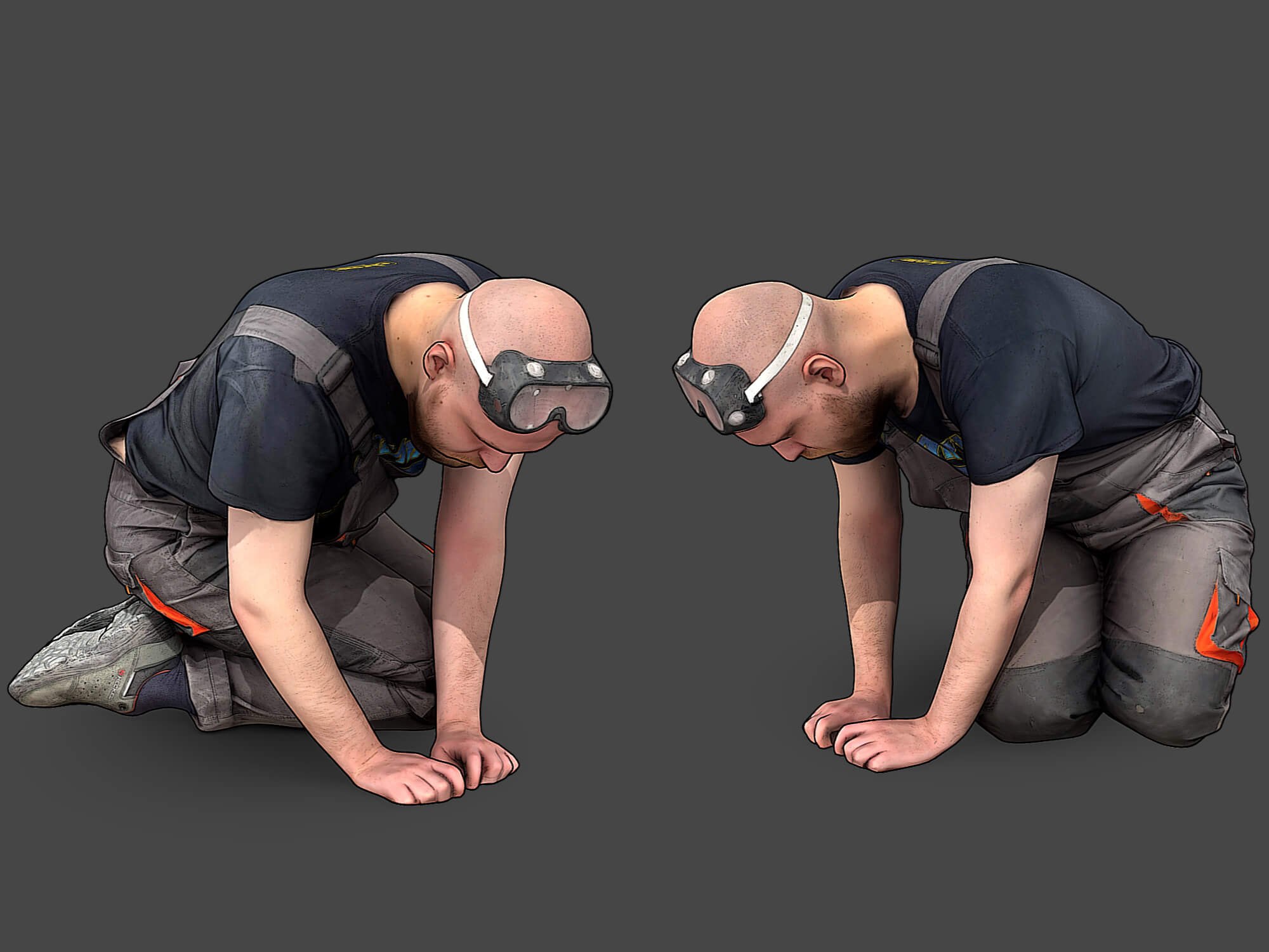 Bald Worker in Overalls - 3D Model by Kanistra Studio