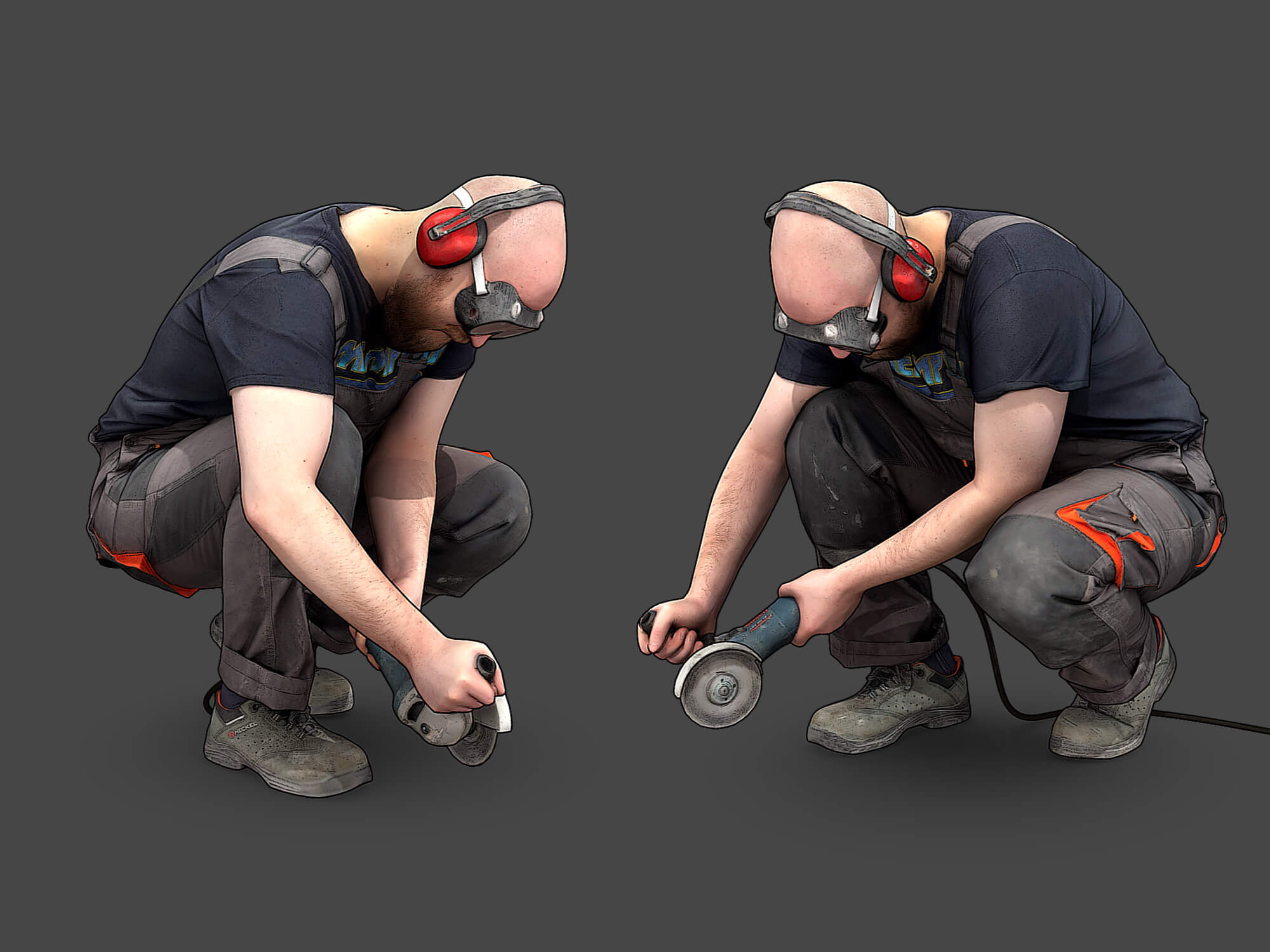 Bald Worker in Overalls - 3D Model by Kanistra Studio
