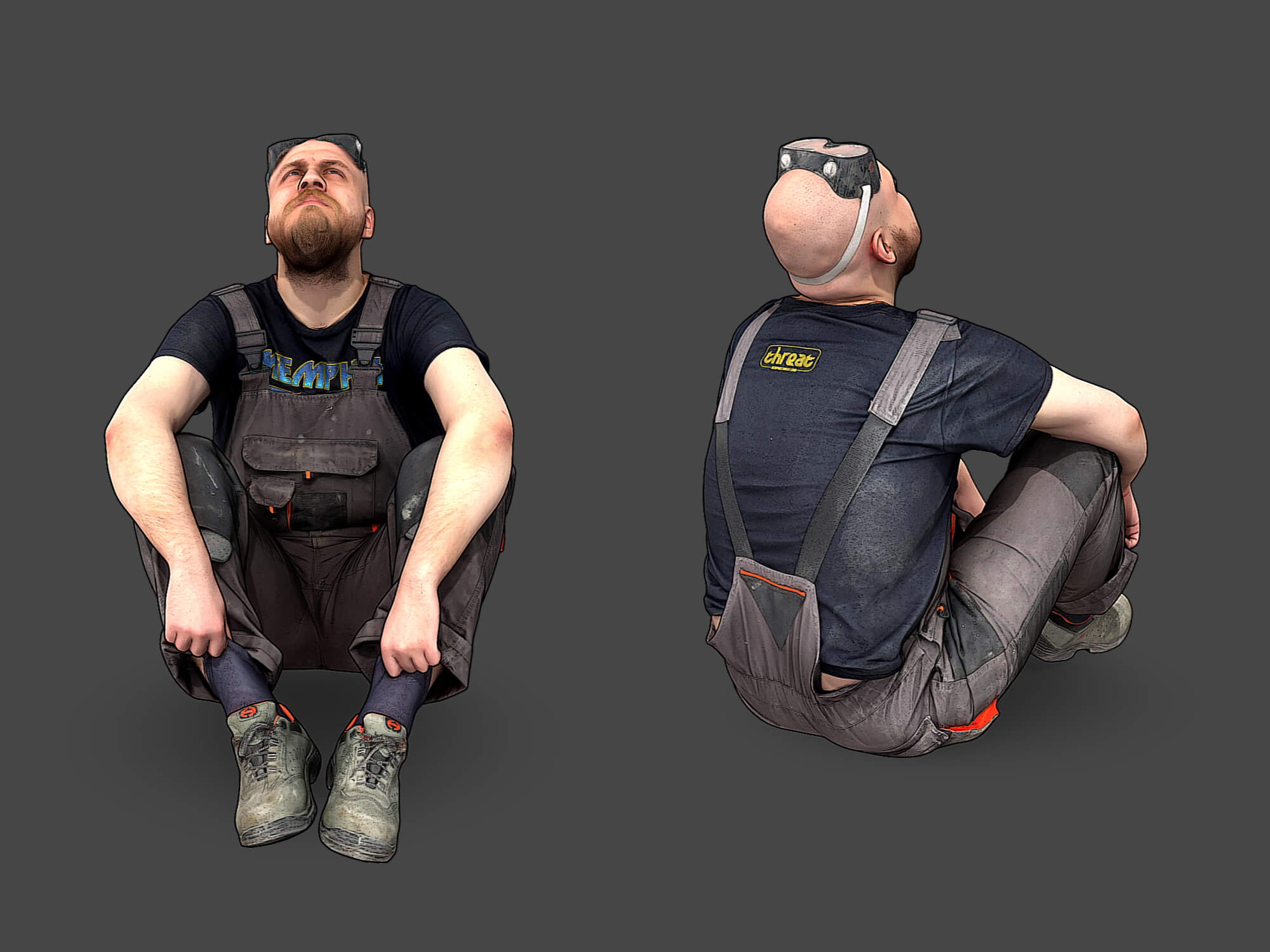 Bald Worker in Overalls - 3D Model by Kanistra Studio