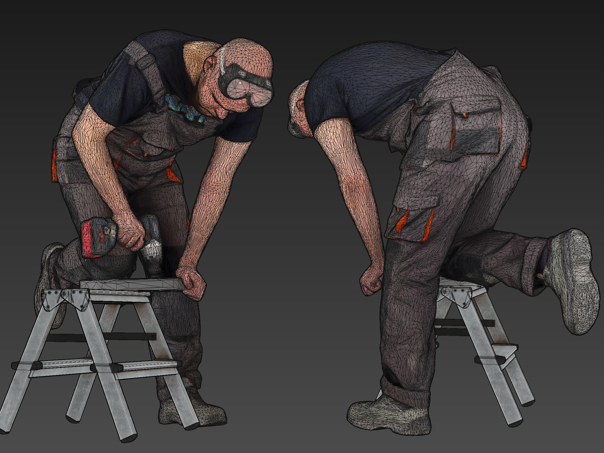 Bald Worker in Overalls - 3D Model by Kanistra Studio