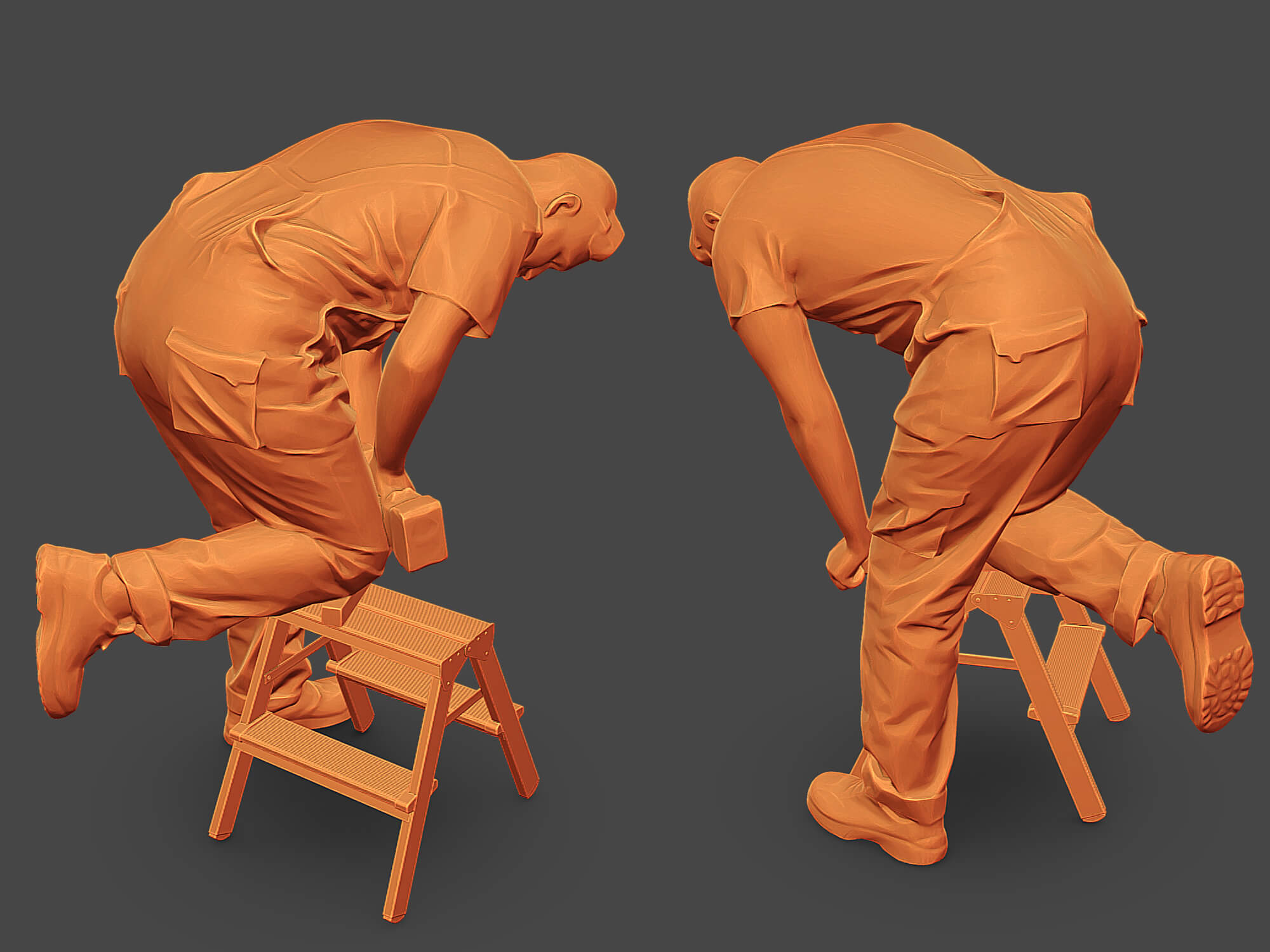 Bald Worker in Overalls - 3D Model by Kanistra Studio