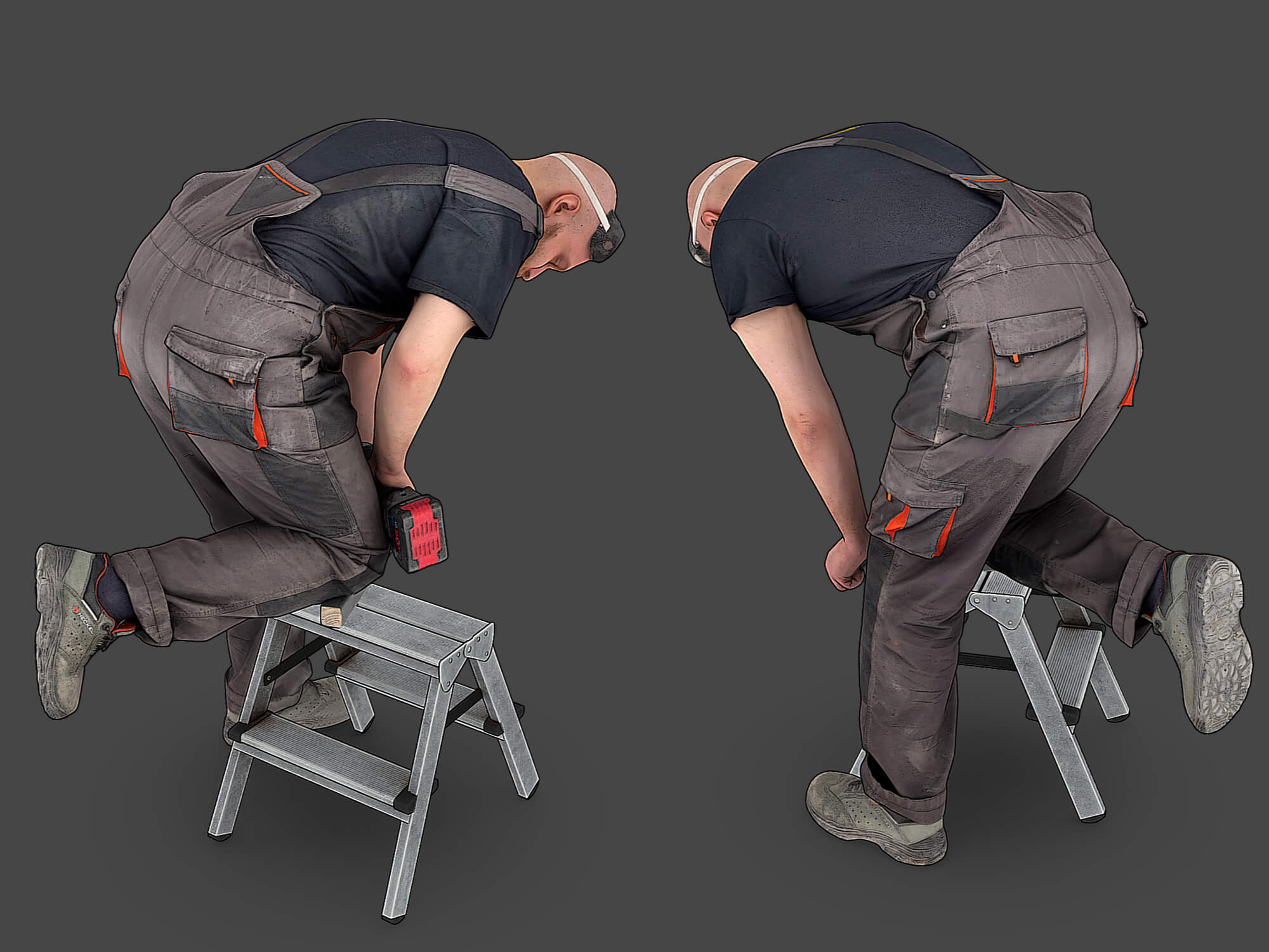 Bald Worker in Overalls - 3D Model by Kanistra Studio