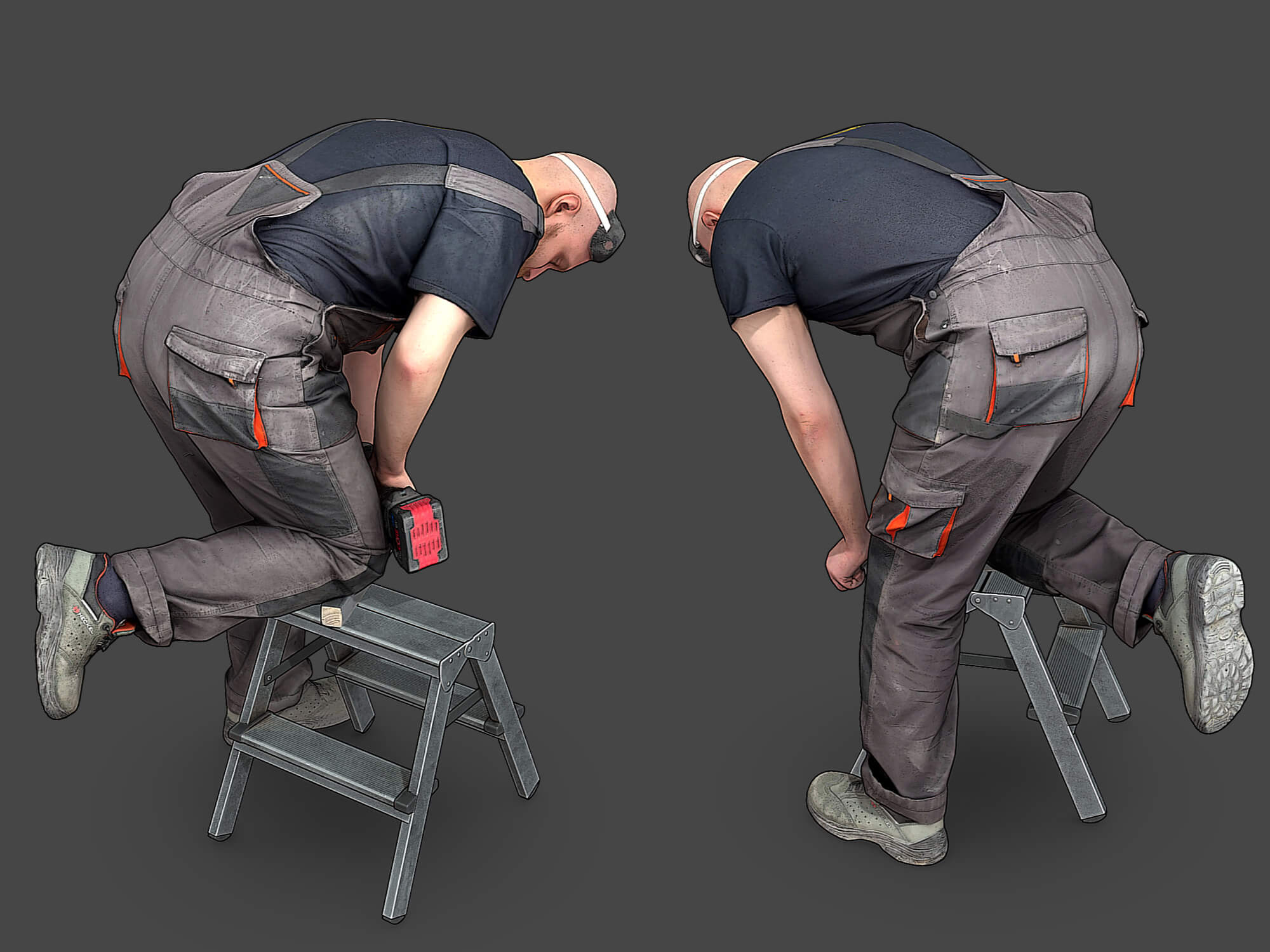 Bald Worker in Overalls - 3D Model by Kanistra Studio