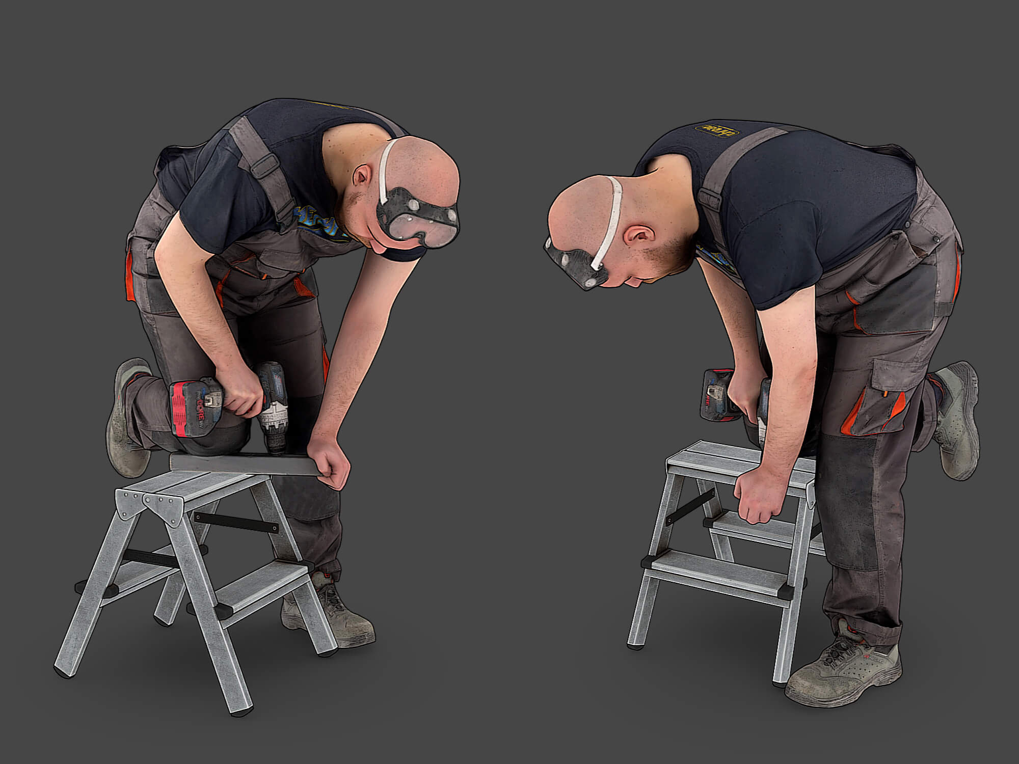 Bald Worker in Overalls - 3D Model by Kanistra Studio