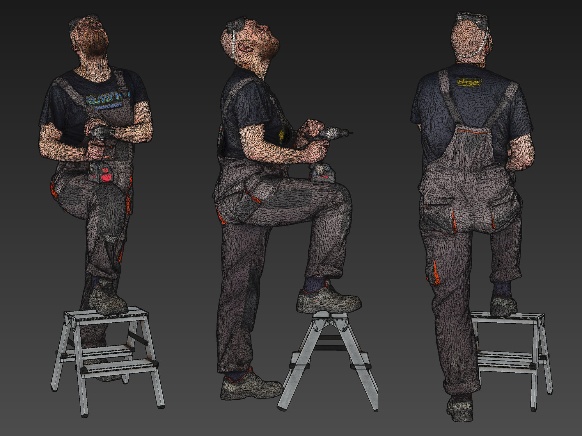 Bald Worker in Overalls - 3D Model by Kanistra Studio