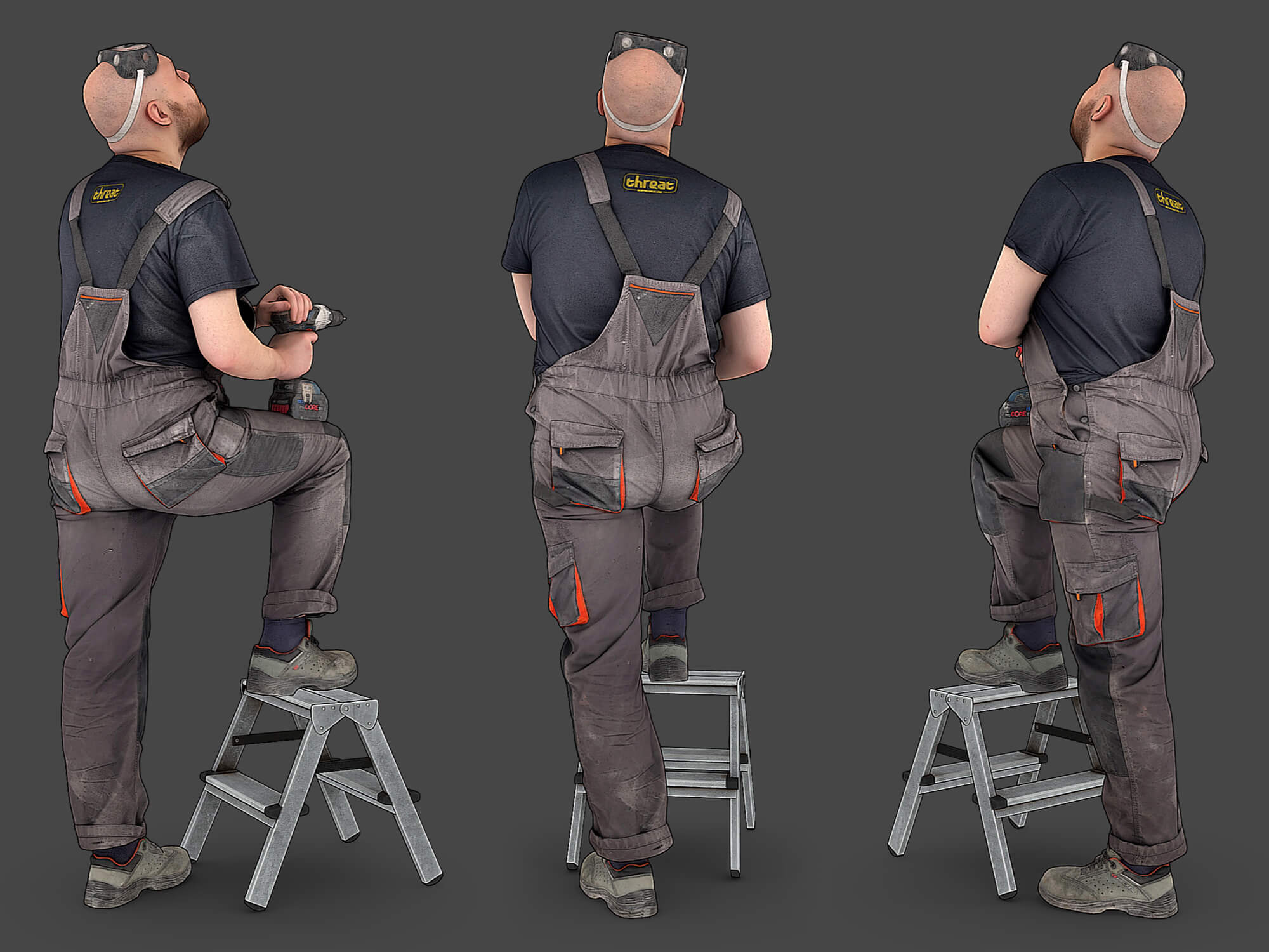 Bald Worker in Overalls - 3D Model by Kanistra Studio