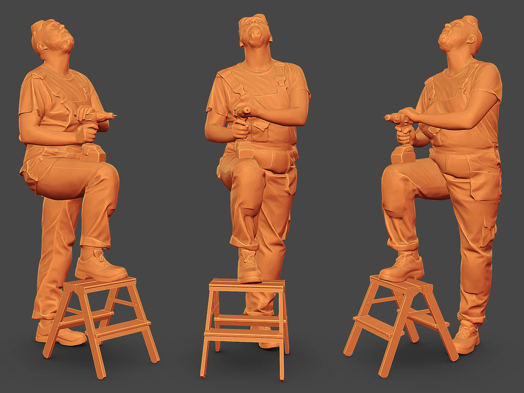 Bald Worker in Overalls - 3D Model by Kanistra Studio