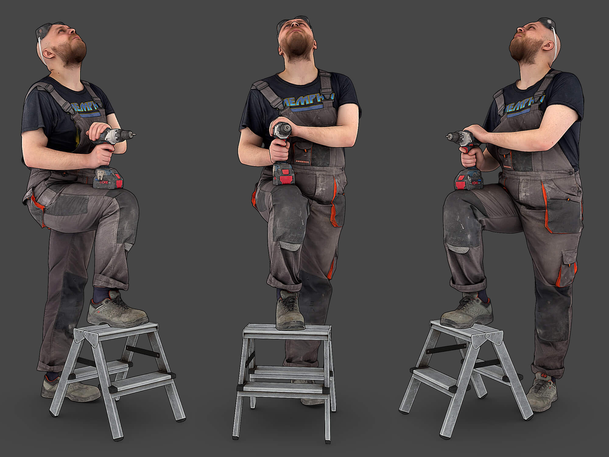 Bald Worker in Overalls - 3D Model by Kanistra Studio