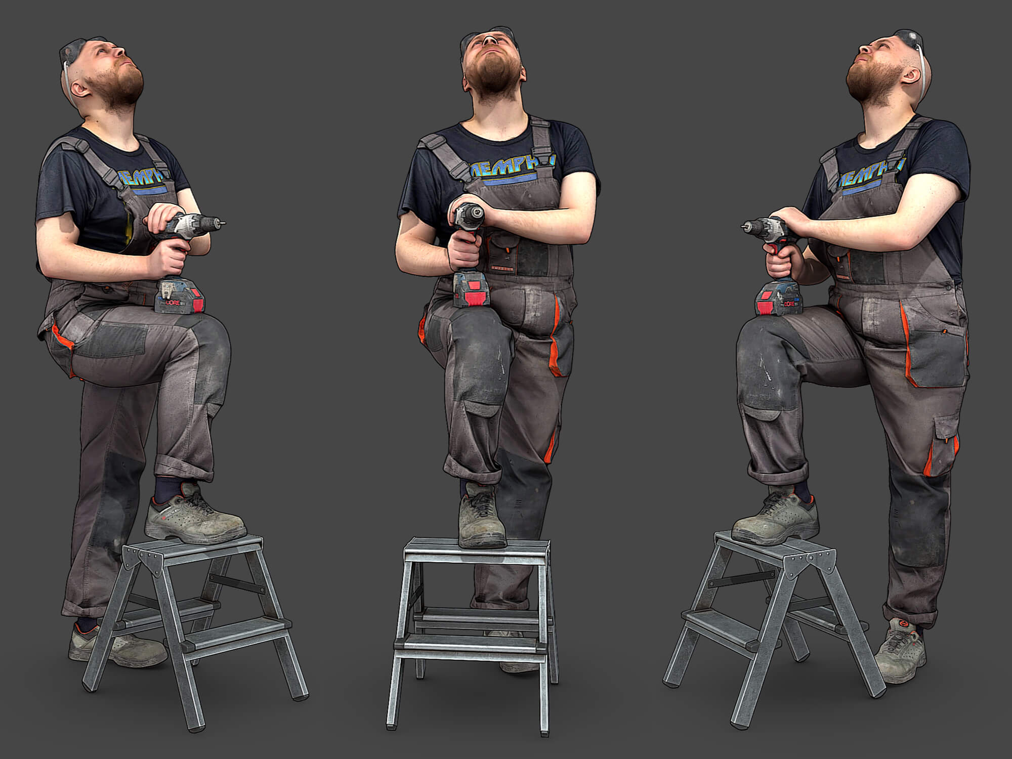 Bald Worker in Overalls - 3D Model by Kanistra Studio