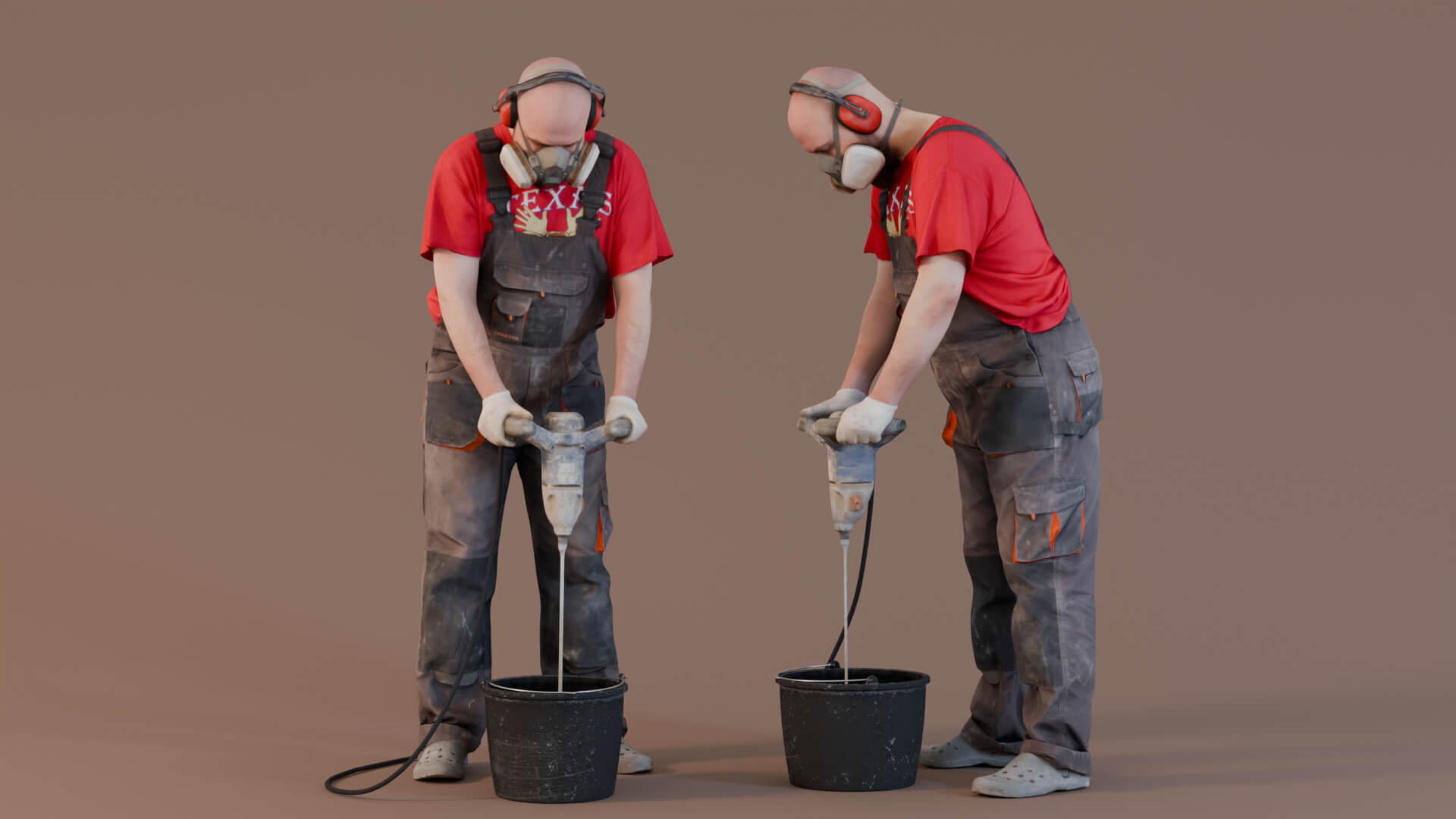 Bald Worker Kneading Cement - 3D Model by Kanistra Studio