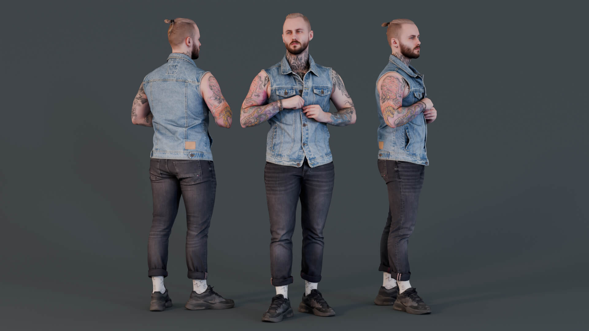 Button Up Guy in Denim Vest - 3D Model by Kanistra Studio