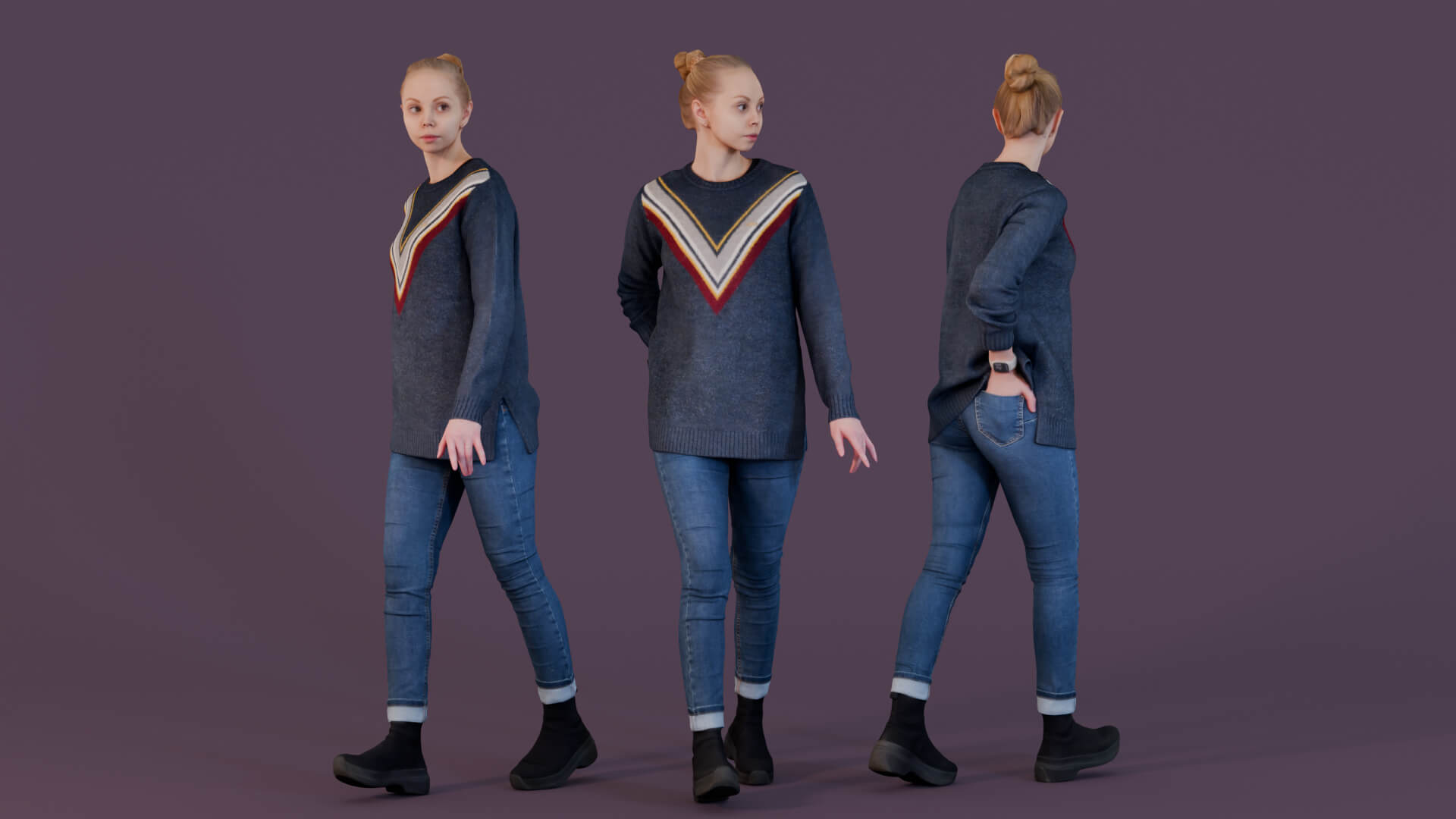 Casual Girl in Sweater - City Wanderer 3D Model by Kanistra Studio
