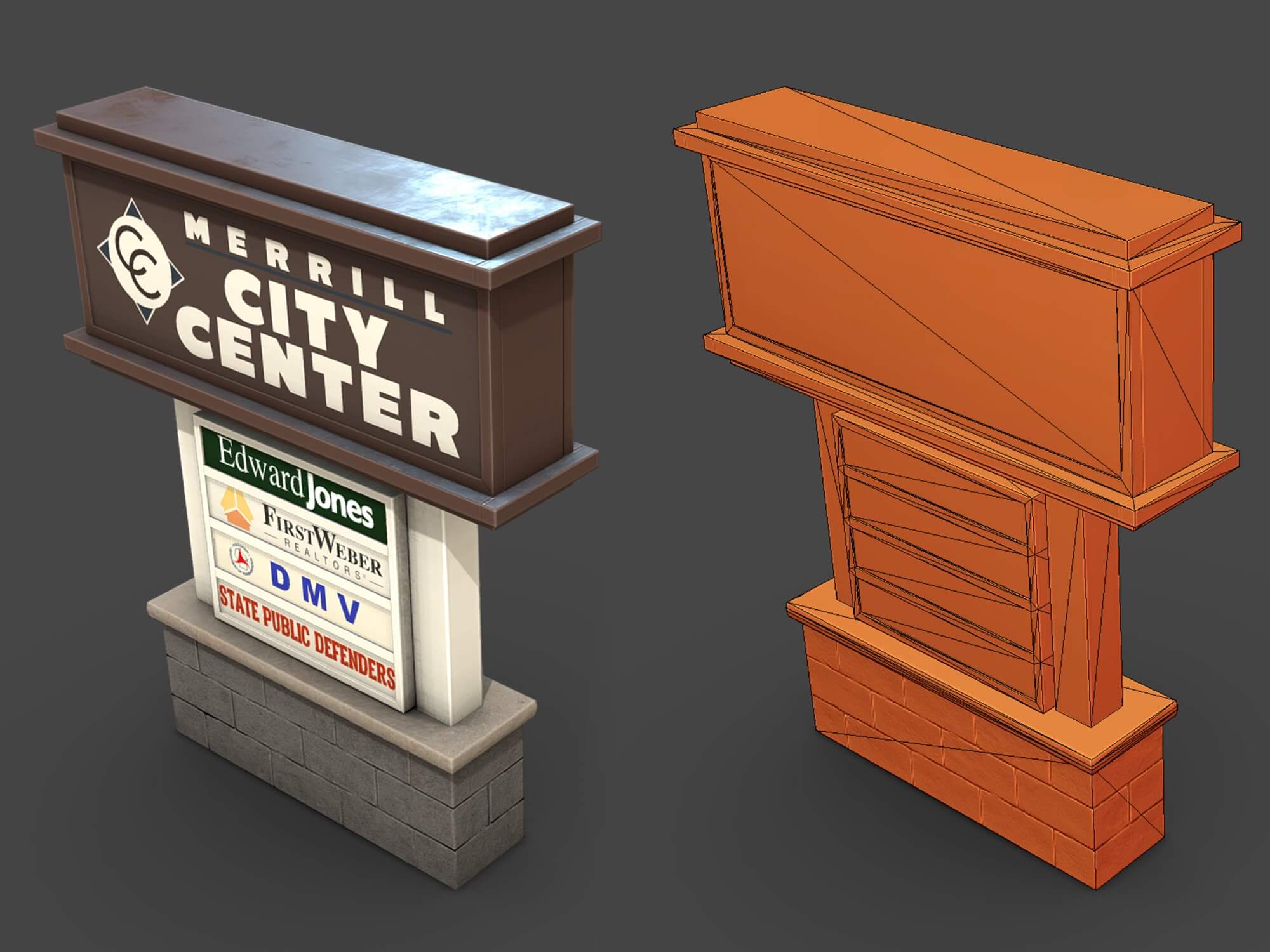 City Center Sign - 3D Model by Kanistra Studio