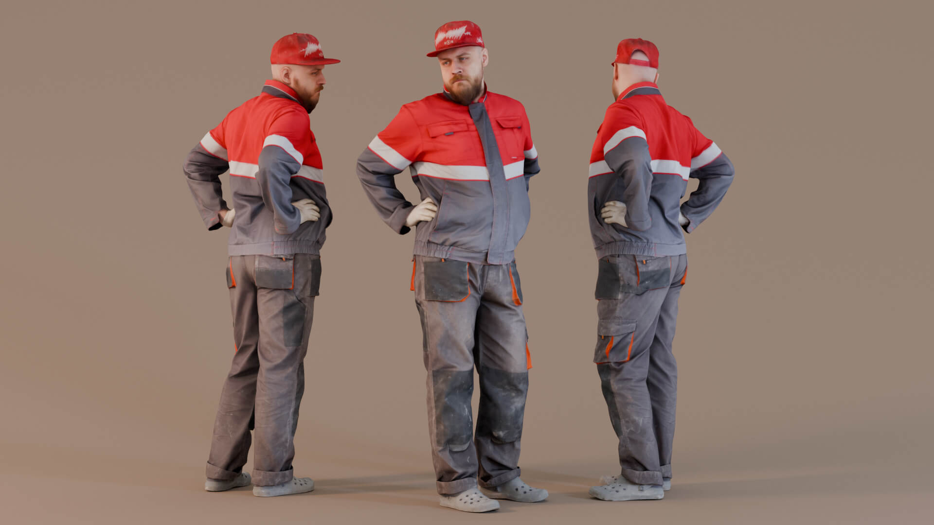 Construction Worker in Red Uniform Watching - 3D Model by Kanistra Studio