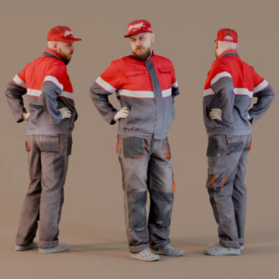 Construction Worker in Red Uniform Watching - 3D Model by Kanistra Studio