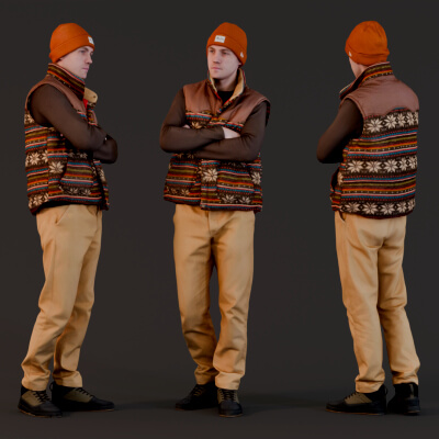 Contemplative Wanderer - Man in Patterned Vest 3D Model by Kanistra Studio